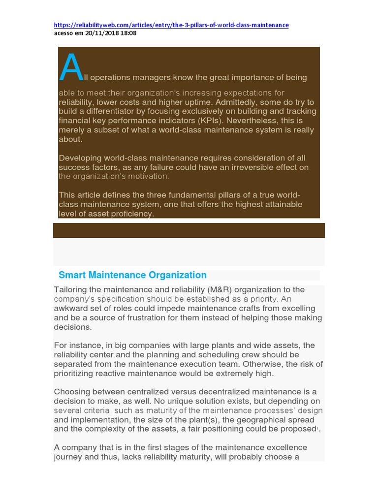 3 Pillars of World-Class Maintenance | PDF | Reliability Engineering | Risk