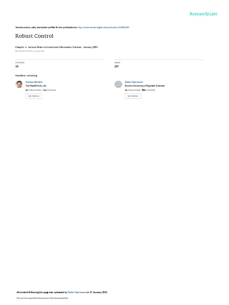 Robust Control: Lecture Notes in Control and Information Sciences ...
