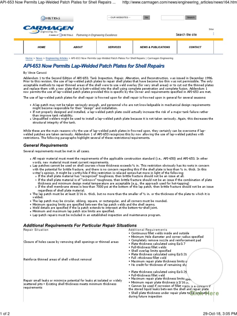 API-653 Now Permits Lap-Welded Patch Plates for Shell Repairs ...