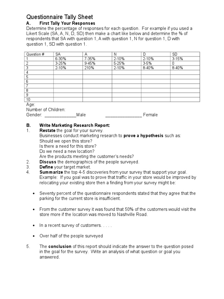 Questionnaire Tally Sheet | PDF | Marketing Research | Survey Methodology