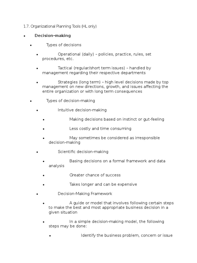 Organizational Planning Tools Overview | PDF | Decision Making | Risk