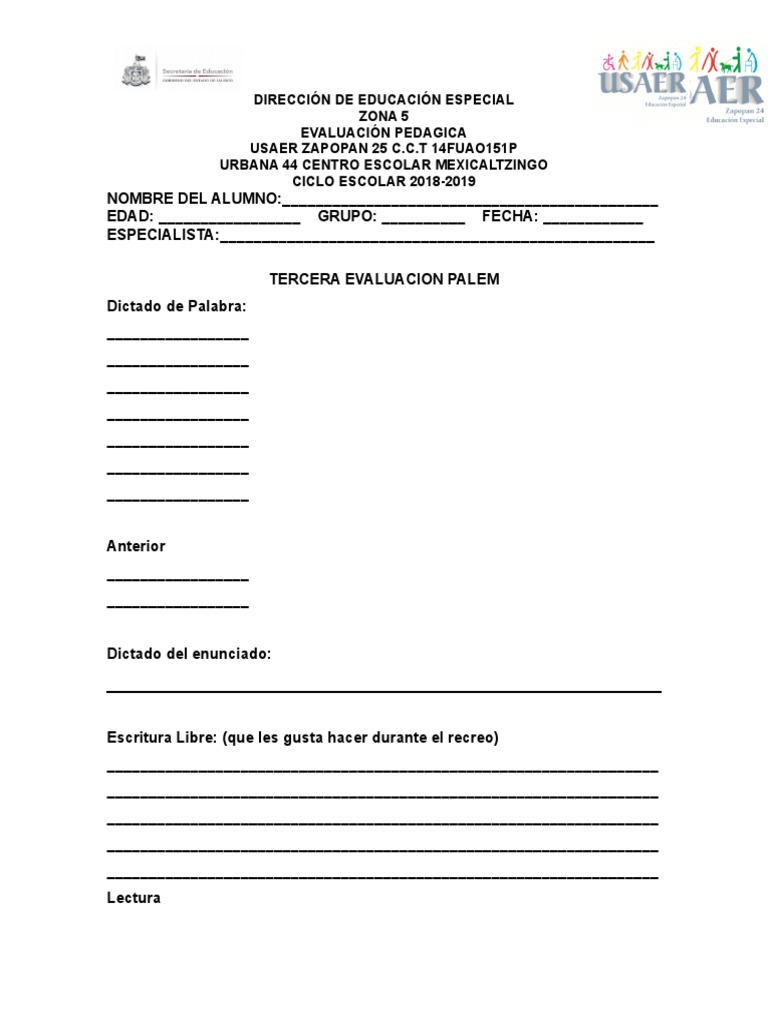 Evaluación Nueva PALEM 3era Evaluacion | PDF