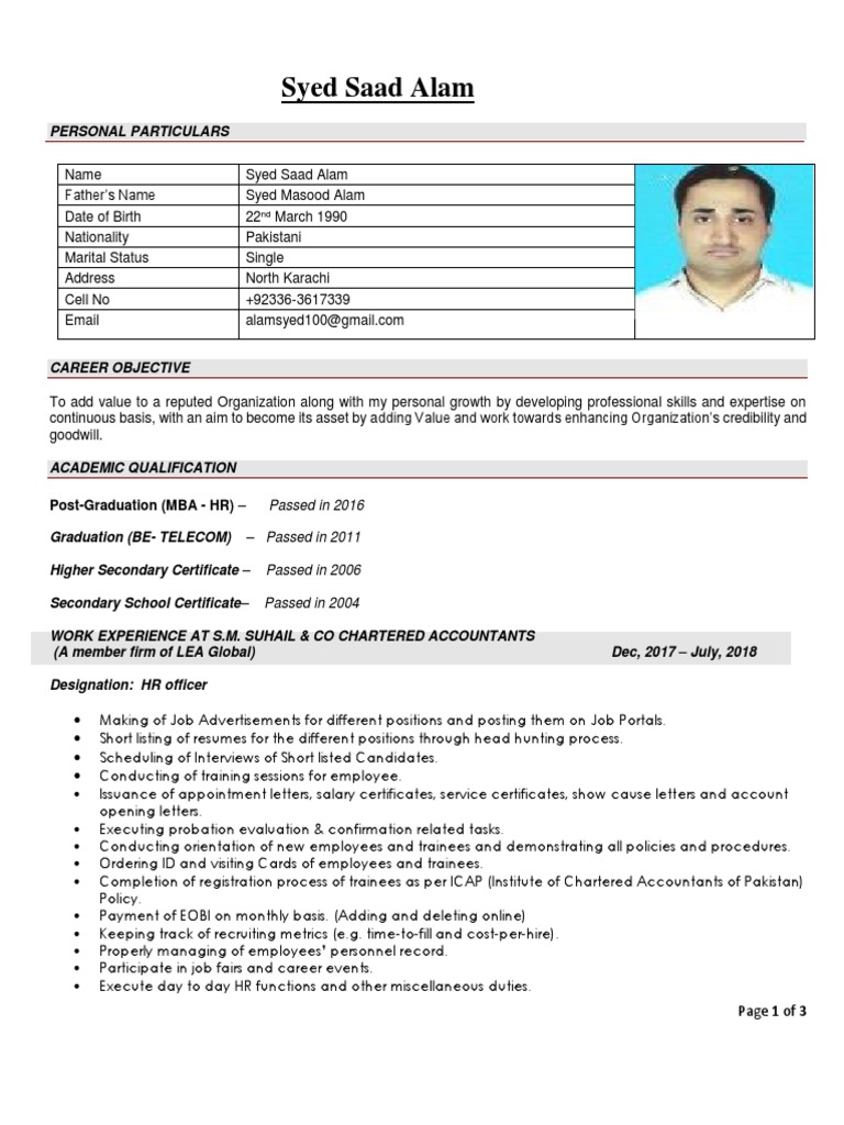 CV Syed Saad Alam | PDF | Résumé | Employment