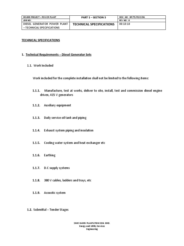 Technical Specifications for the Installation, Commissioning, and ...