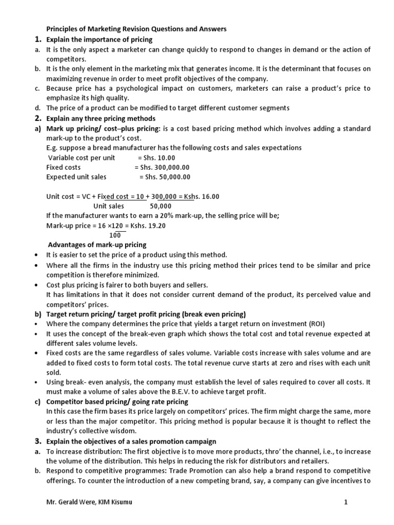 Principles of Marketing Revision | Download Free PDF | Marketing | Pricing