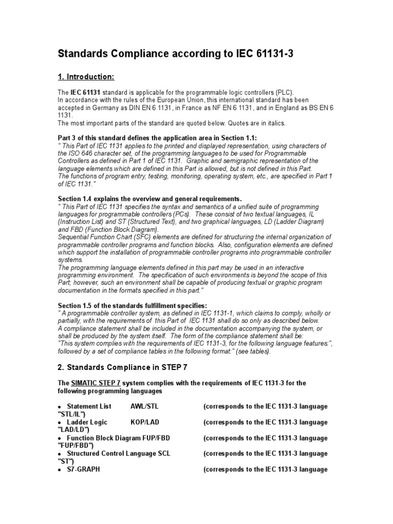 Standards Compliance According To IEC 61131-3 | Download Free PDF | Programmable Logic ...