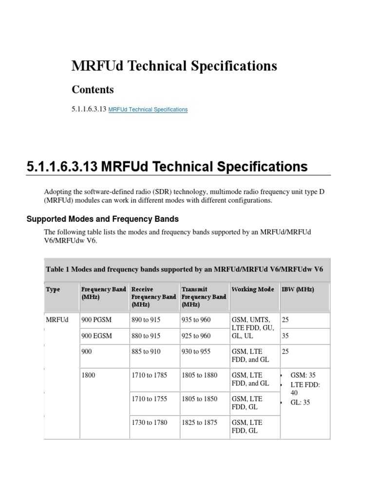MRFUd Technical Specifications | PDF | Lte (Telecommunication) | Gsm