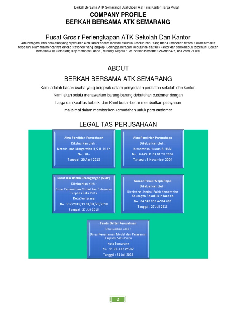 Profil Perusahaan Berkah Bersama ATK | PDF
