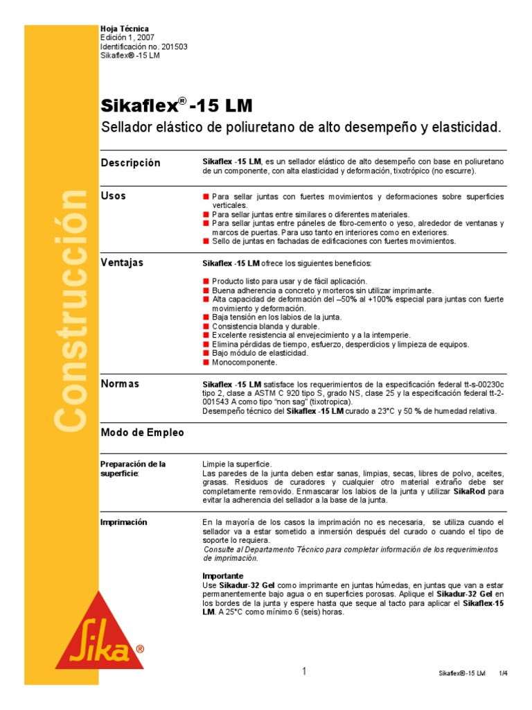 SIKAFLEX 15 LM Sellador Elastico PDF | PDF | Química | Materiales