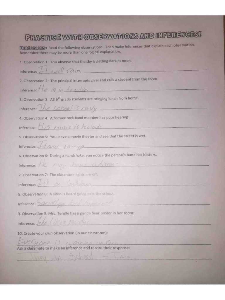 Observation Inference Student Sample | PDF