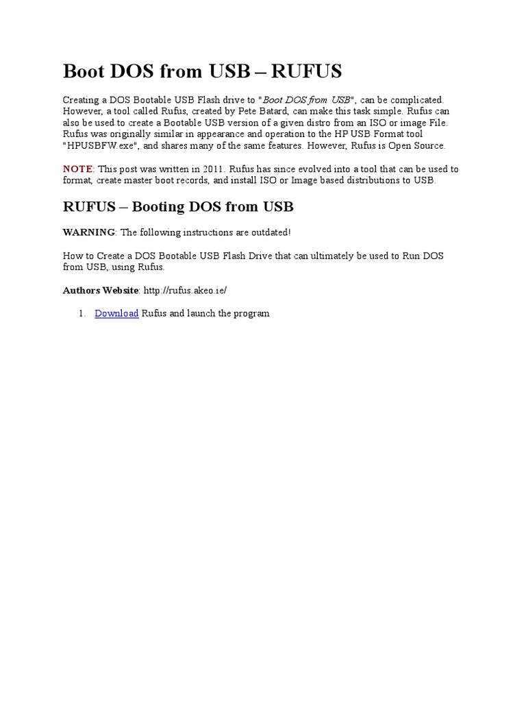 Boot Dos From Usb - Rufus | PDF