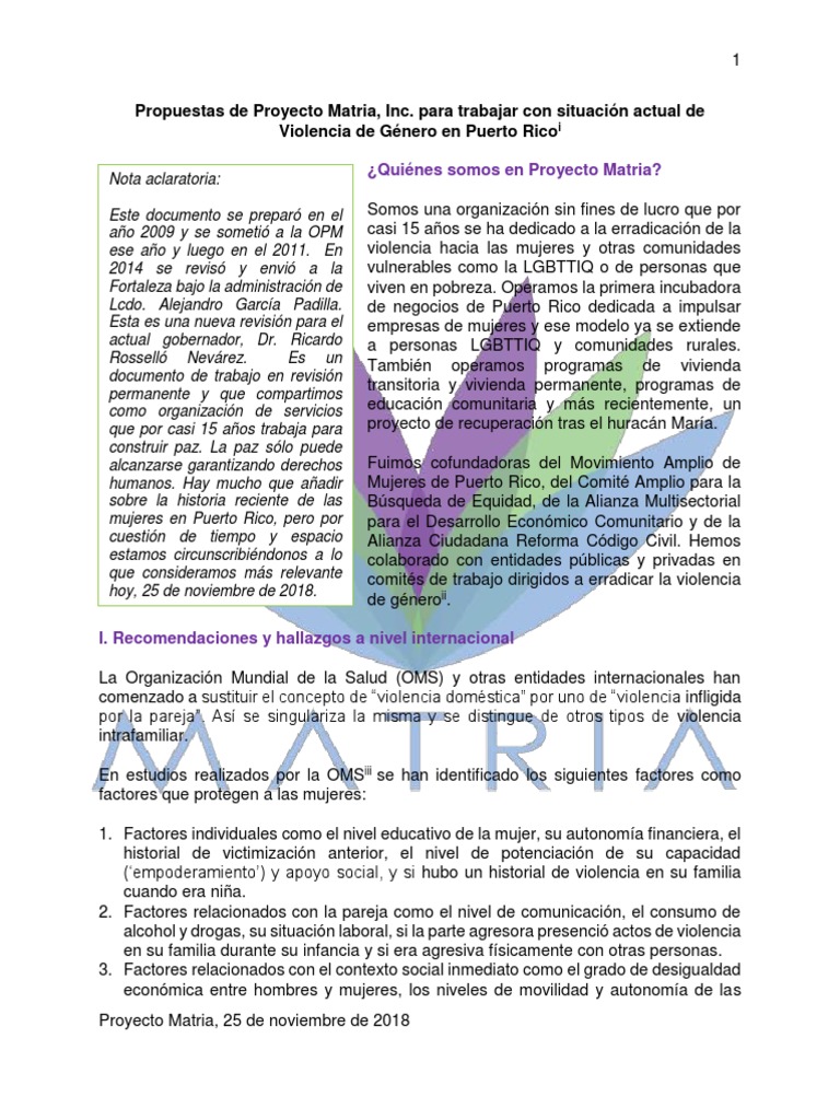 Propuestas de Proyecto Matria para Erradicar Violencia Hacia Las ...