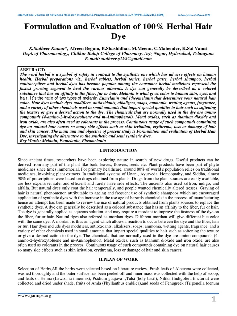 Herbal Hair Dye Formulation and Evaluation | PDF | Dye | Herbalism
