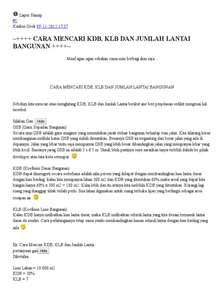 Cara Mencari KDB, KLB Dan Jumlah Lantai Bangunan ++++ - Kaskus | PDF