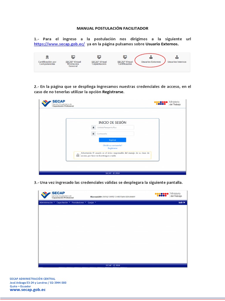 Manual - Postulacion - Facilitador para El Secap | PDF | Ecuador | Informática