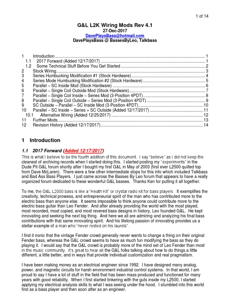 GL Wiring 17-Dec-2017 Draft | PDF | Electrical Engineering | Guitars