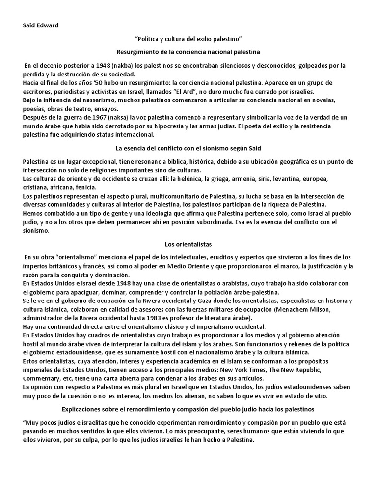 Said La Pluma Y La Espada Pdf Palestina Región Orientalismo