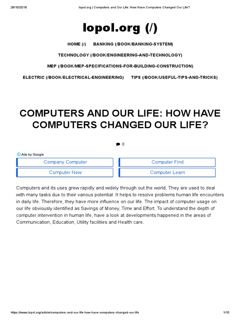 Computers and Our Life - How Have Computers Changed Our Life | PDF ...
