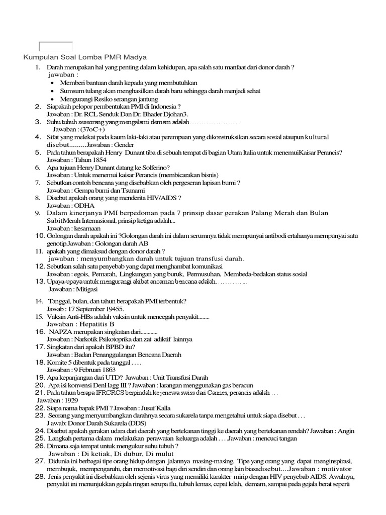 Kumpulan Soal Lomba PMR Madya | PDF | Kesehatan Holistik