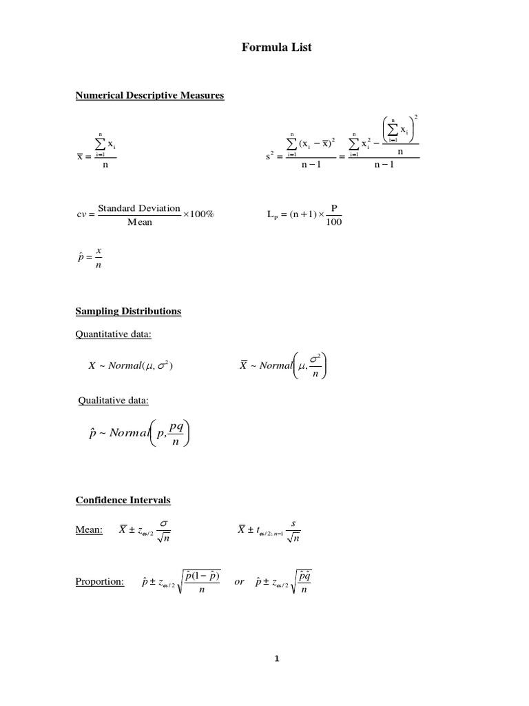 Formula List and Stats Tables | PDF | Errors And Residuals ...