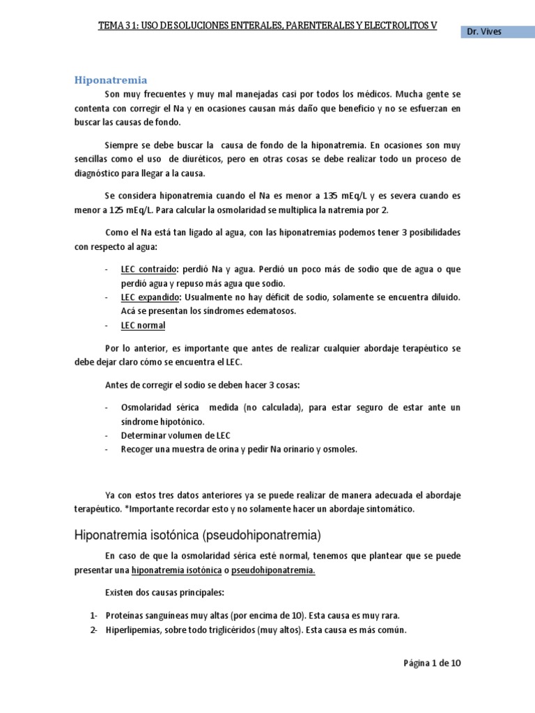 FC31. Uso de Soluciones Enterales Parenterales y Electrolitos V | PDF | Sodio | Rtt