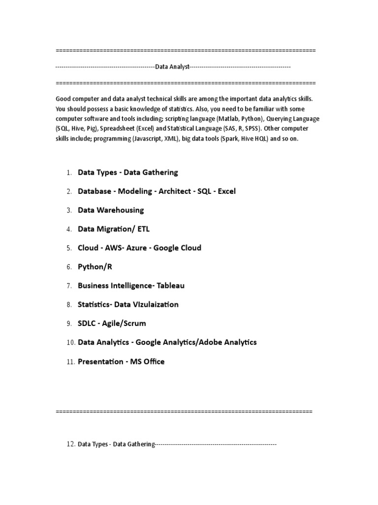 Data Analyst Documentation Pdf Intelligence Analysis Data Analysis