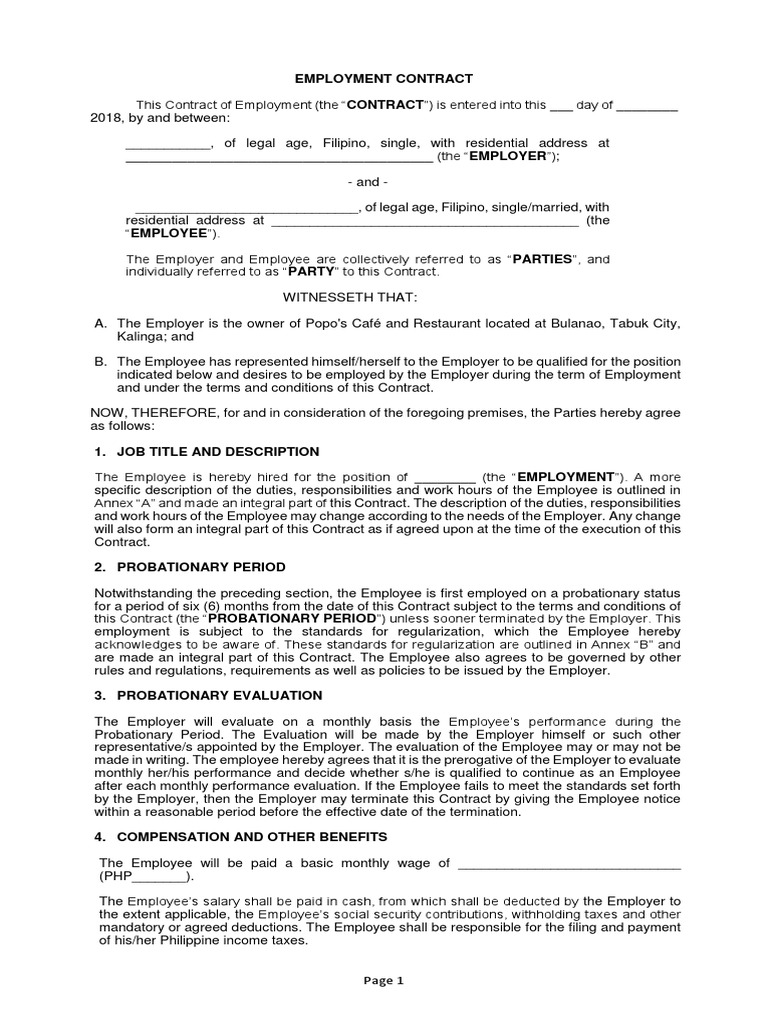 Employment Contract | PDF | Employment | Competence (Human Resources)