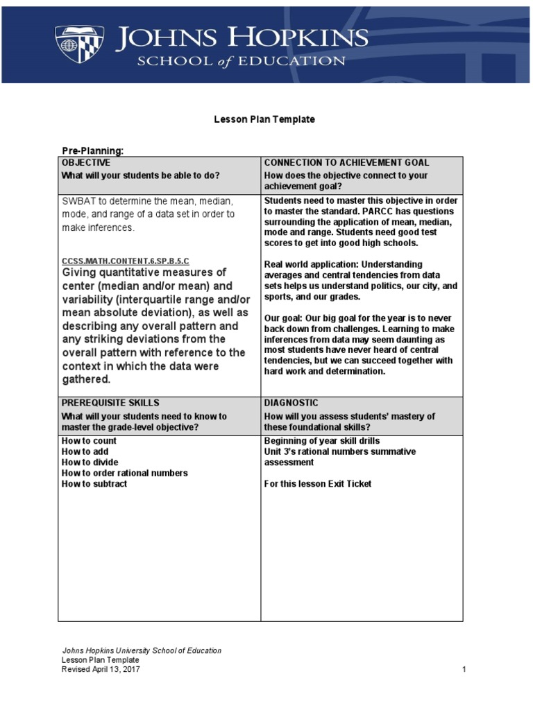 Annotated Lesson Plan | PDF | Lesson Plan | Median