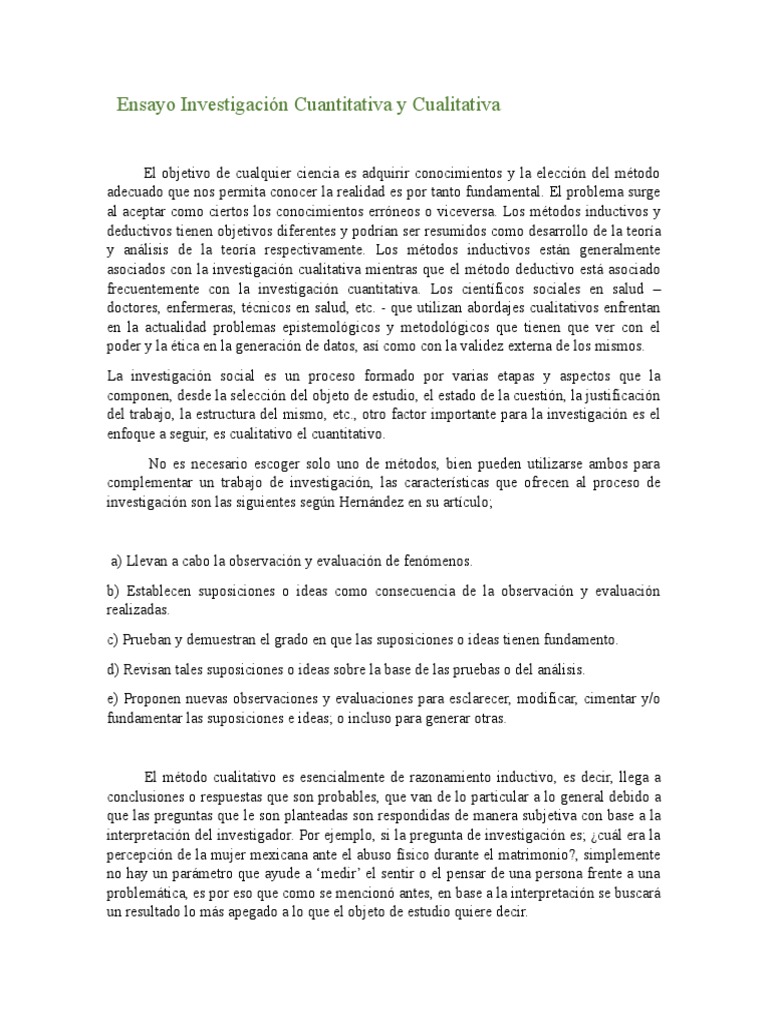 Ensayo Investigación Cuantitativa y Cualitativa | PDF | Razonamiento inductivo | Teoría