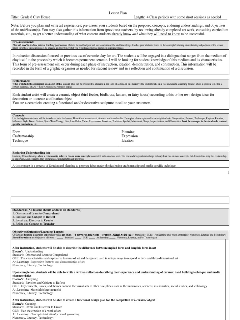 Clay House Lesson Plan Grade 6 Webb PDF | PDF | Lesson Plan | Literacy