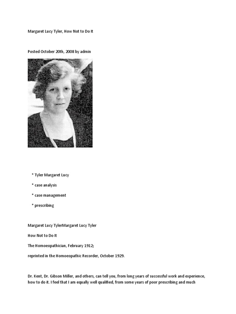Margaret Lucy Tyler - How Not To Do It | PDF | Homeopathy | Clinical ...