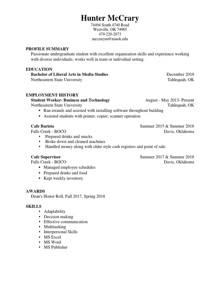 Hunter Mccrary: Profile Summary | PDF | Business