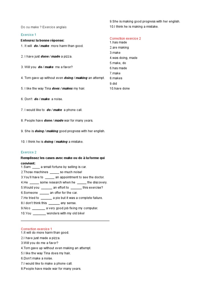 Do or Make Exercice Anglais1 | PDF