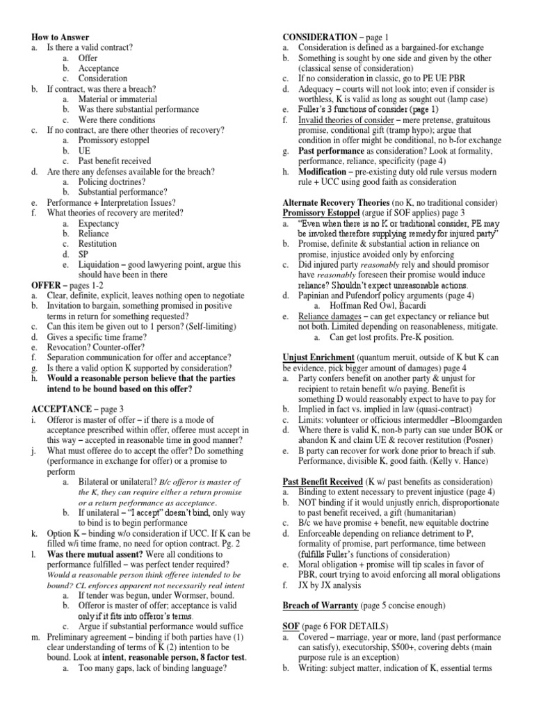 Contract Attack Outline | PDF | Offer And Acceptance | Consideration