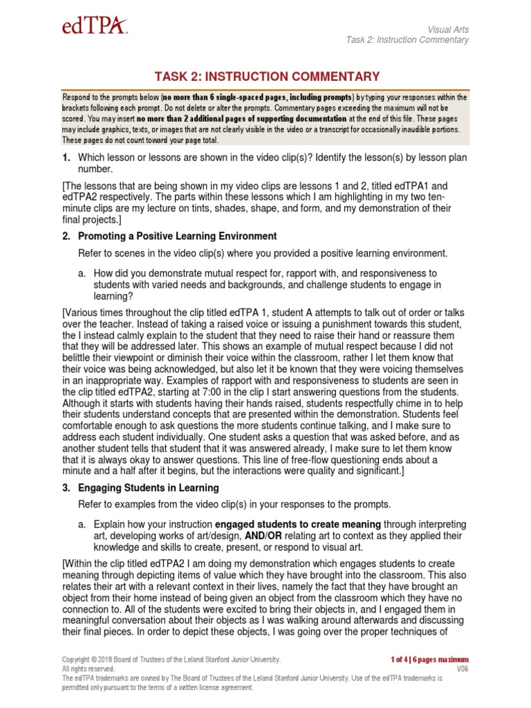 Edtpa Instruction Commentary | PDF | Question | Learning