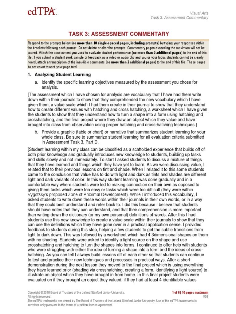 Edtpa Assessment Commentary | PDF | Educational Assessment | Learning