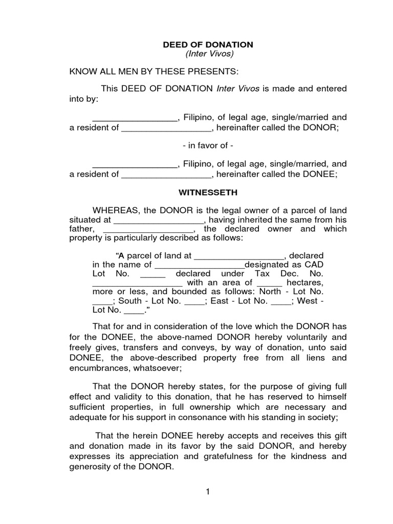 Sample Deed of Donation | PDF | Land Lot | Natural Resources Law Sample Deed of Donation | PDF | Land Lot | Natural Resources Law