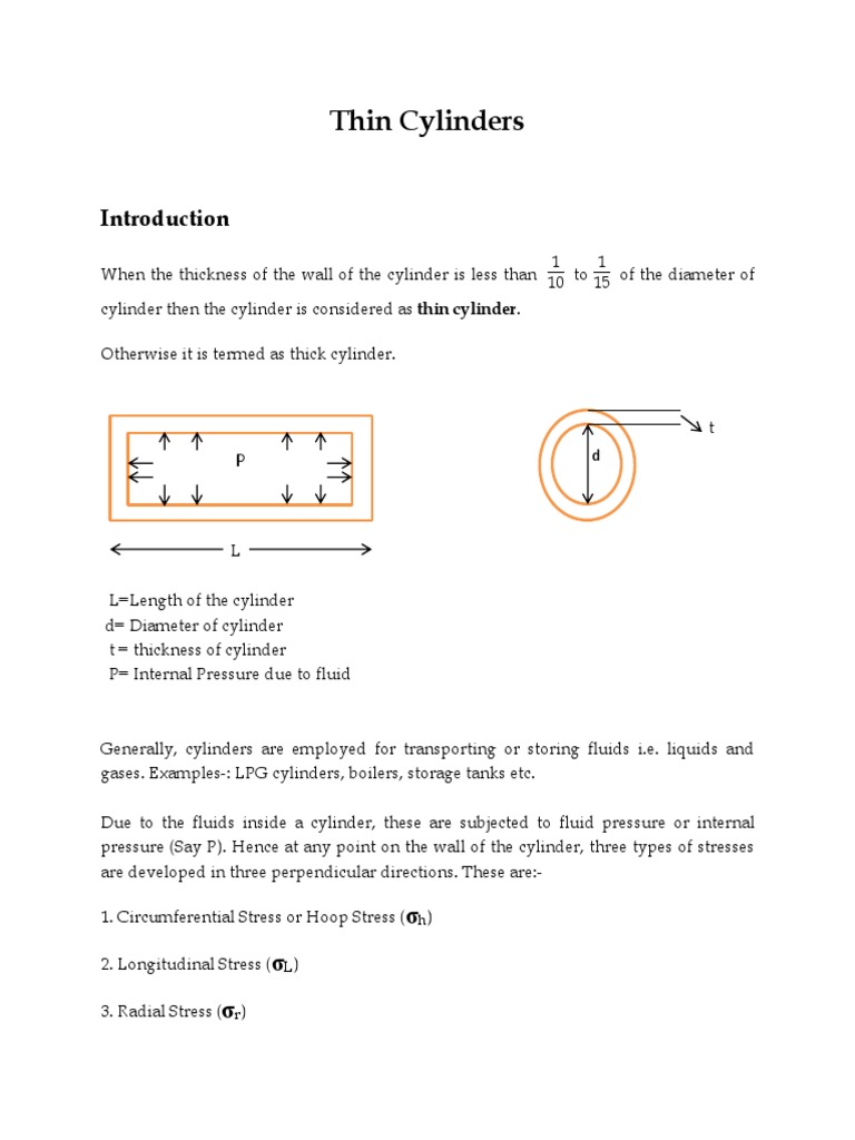 Thin Cylinders | PDF | Stress (Mechanics) | Chemical Engineering