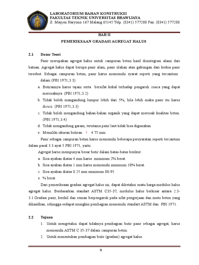 Pemeriksaan Gradasi Agregat Halus | PDF