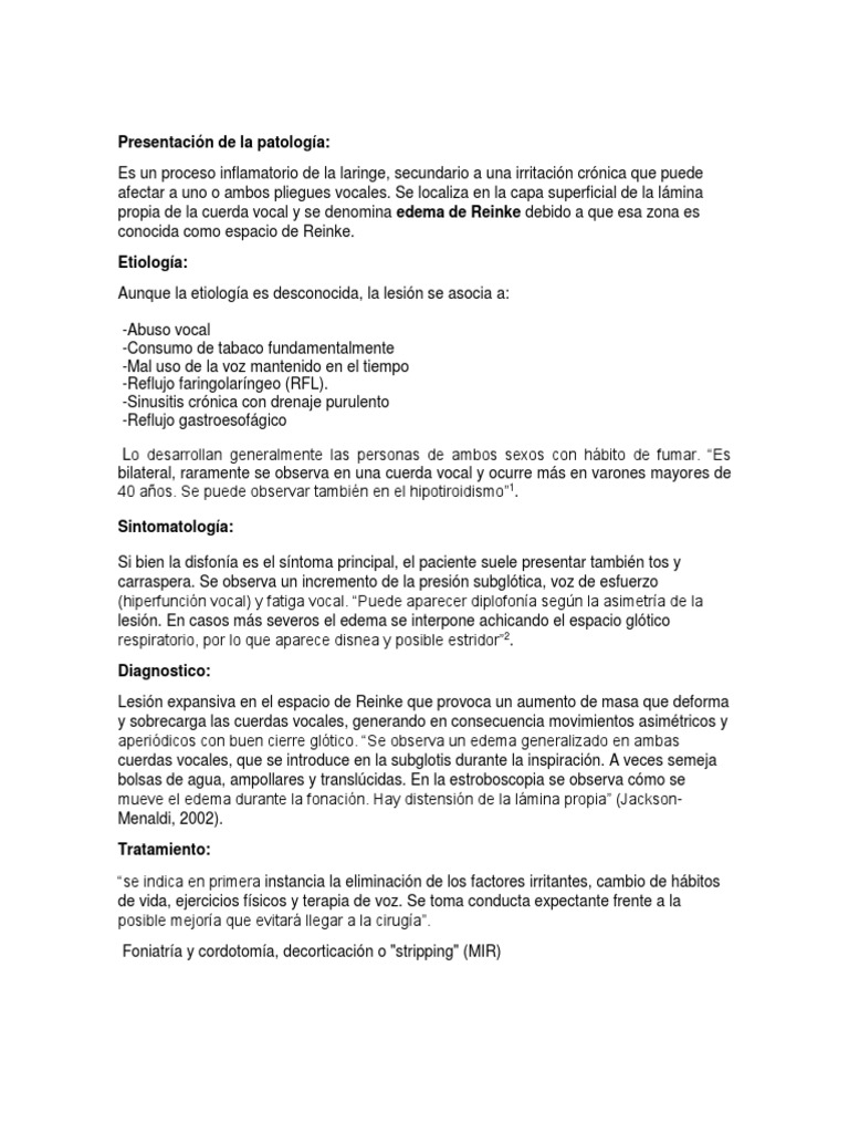 Edema de Reinke: Causas y Tratamiento | PDF