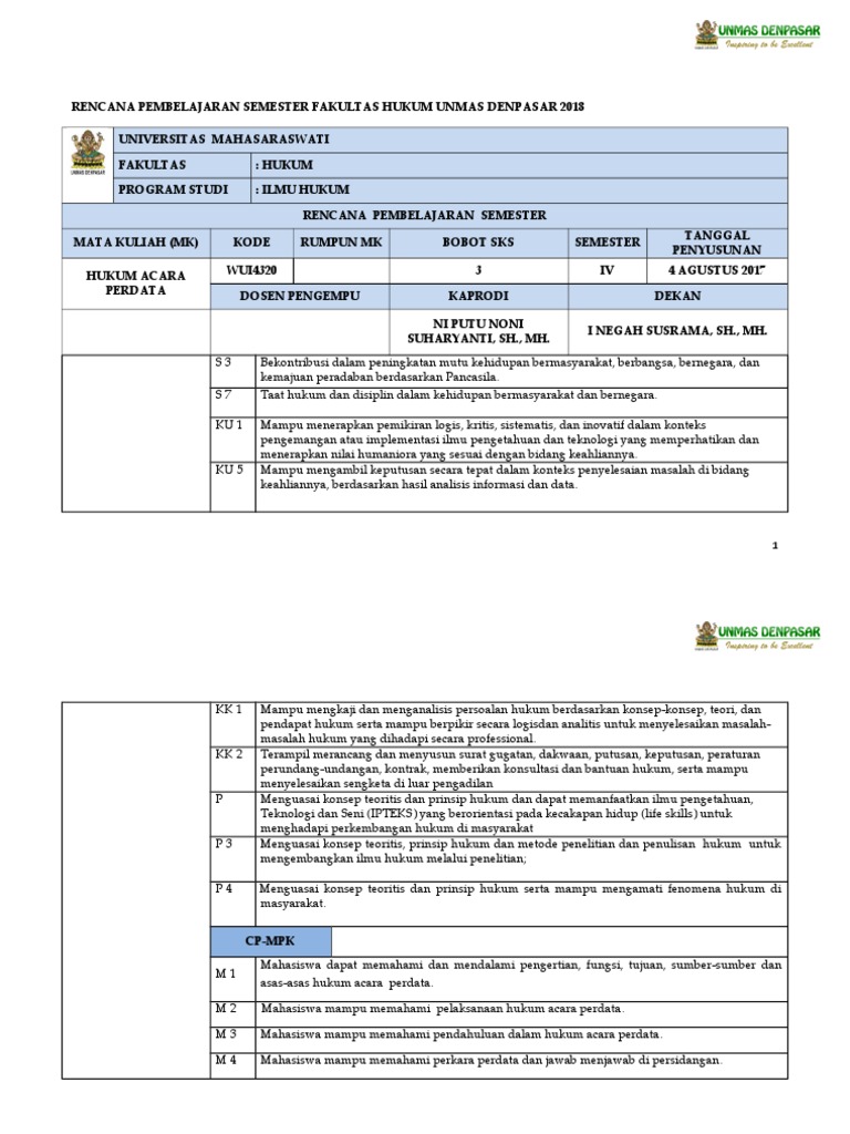 Rps Hukum Acara Perdata Fix | PDF