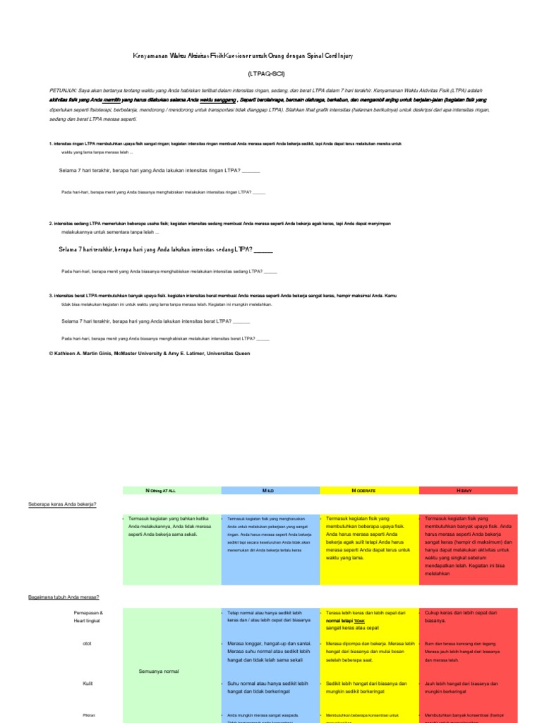 Leisure Time Physical Activity Questionnaire .En - Id | PDF