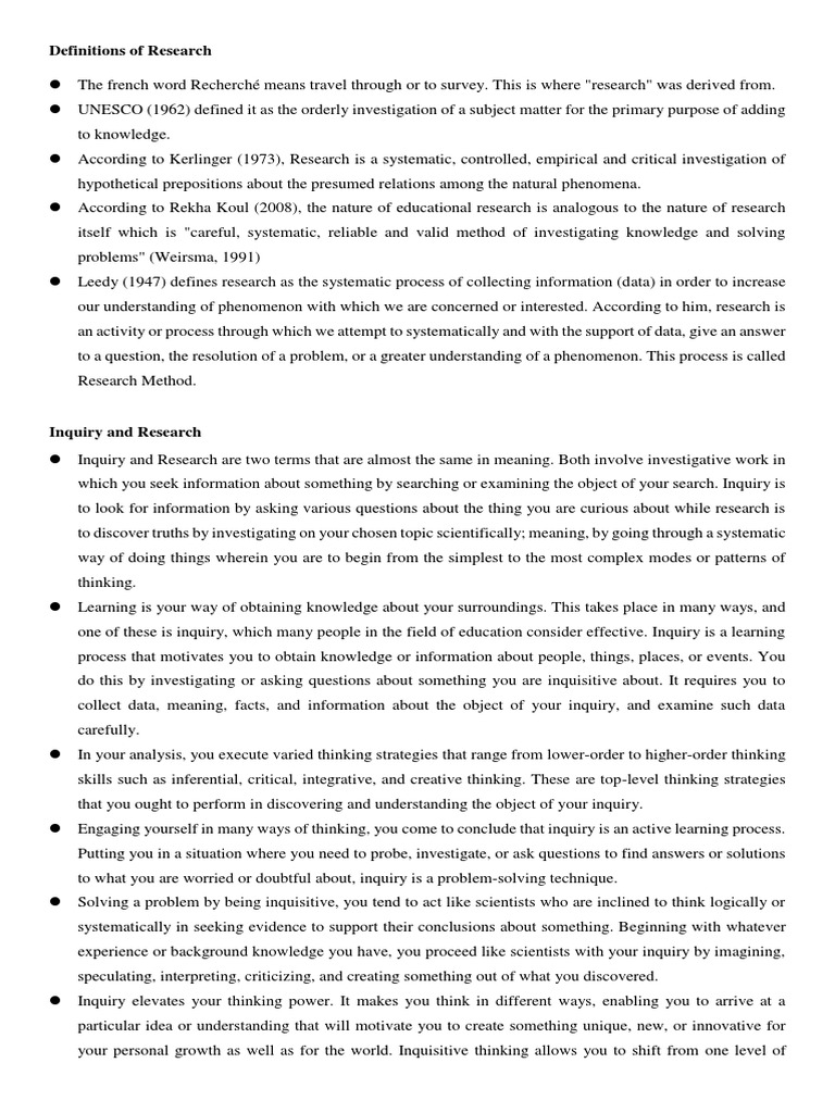 1st Research Handout 2018 | PDF | Scientific Method | Inquiry