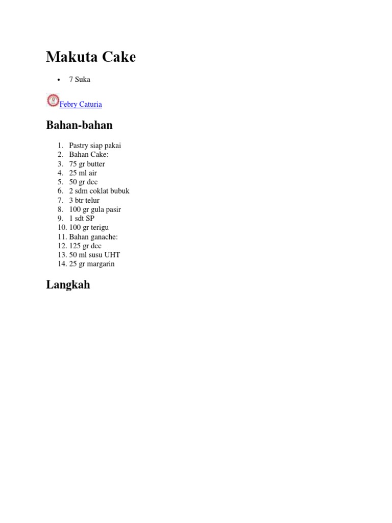 Makuta Cake Recipe and Ingredients | PDF