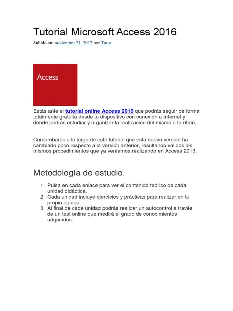 Manual Access 2016 | Descargar gratis PDF | acceso Microsoft | SQL