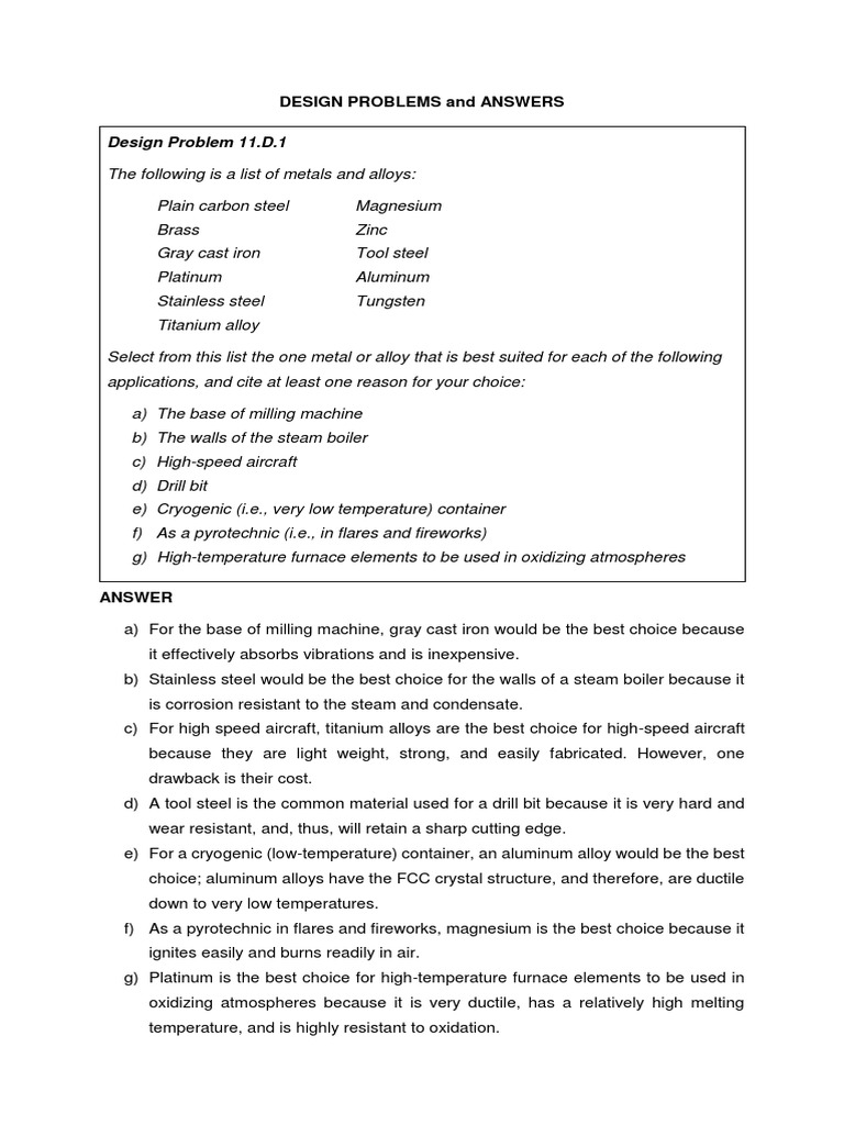 Design Problem 11.D.1: Design Problems and Answers | PDF | Technology ...