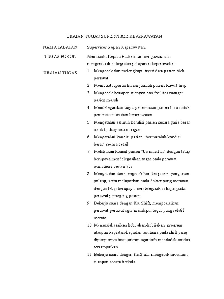Uraian Tugas Supervisor | PDF