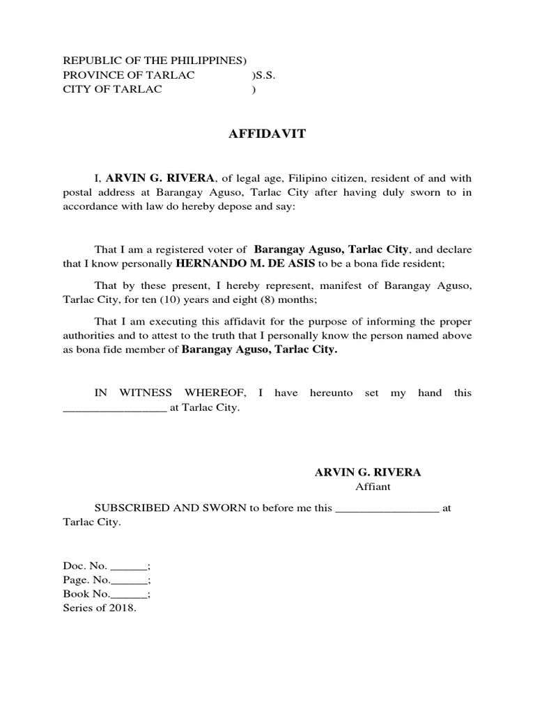Affidavit: Arvin G. Rivera Affiant | PDF