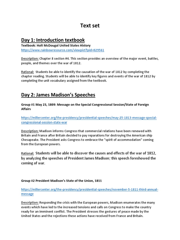 Text Set | PDF | War Of 1812 | James Madison