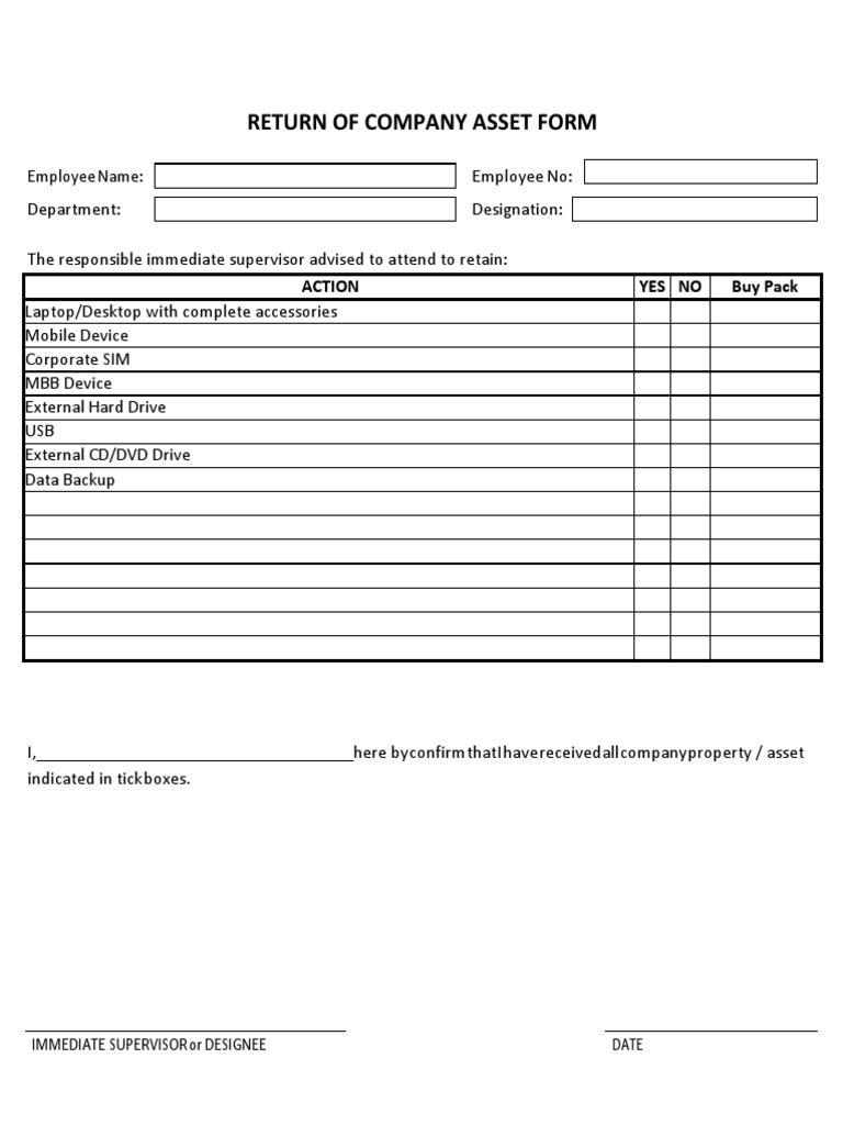 Return Of It Asset Form